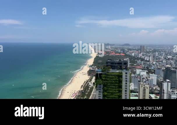 Beautiful day in Da Nang Vietnam with beachfront hotels skyscrapers and ...