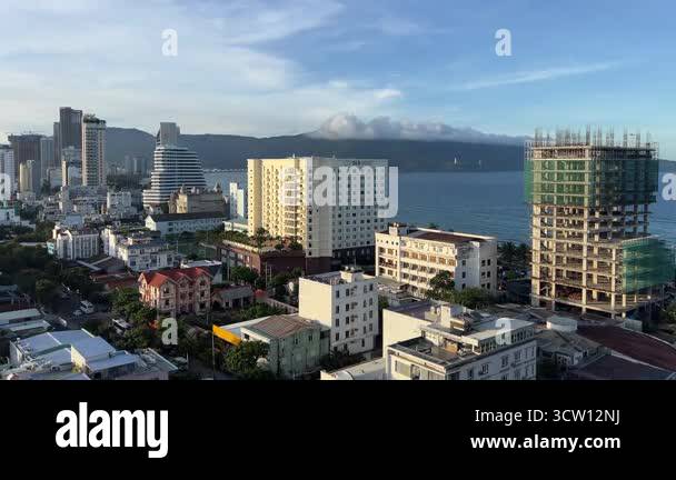 Beautiful day in Da Nang Vietnam with beachfront hotels skyscrapers and ...