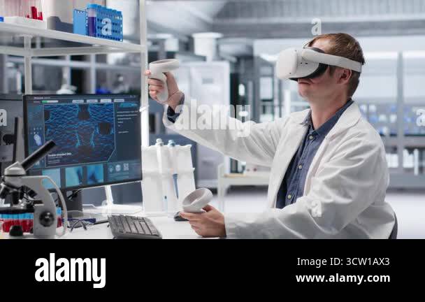 Researcher using VR headset in lab to explore 3D interactive ...