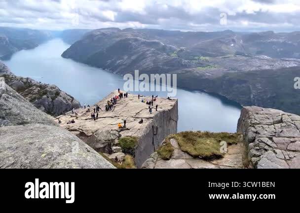 panoramic view from above Preikestolen (Pulpit Rock) in Norway, showing ...