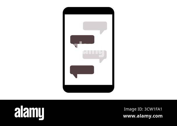 Animated stick figure chatting on smartphone screen, digital ...