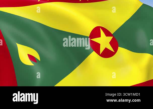 Photo realistic slow motion 4KHD flag of the Grenada waving in the wind ...