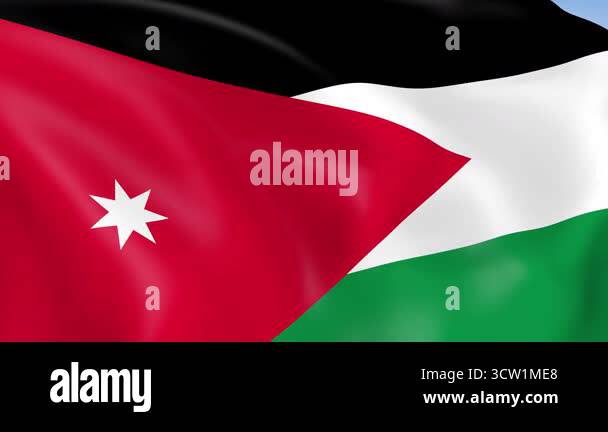 Photo realistic slow motion 4KHD flag of the Jordan waving in the wind. Seamless loop animation ...
