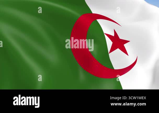 Photo realistic slow motion 4KHD flag of the Algeria waving in the wind ...
