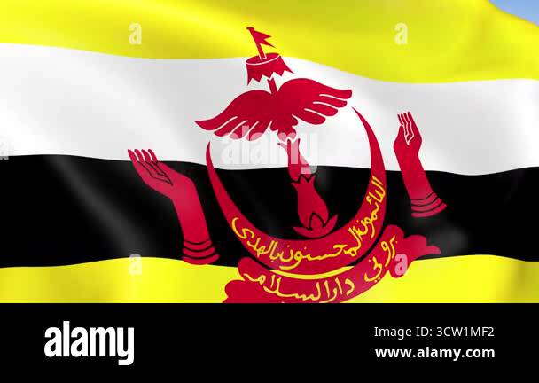 Photo realistic slow motion 4KHD flag of the Brunei waving in the wind. Seamless loop animation ...