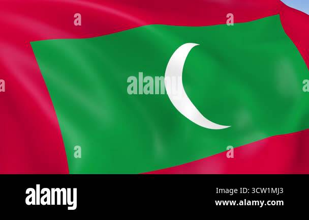 Photo realistic slow motion 4KHD flag of the Maldives waving in the ...