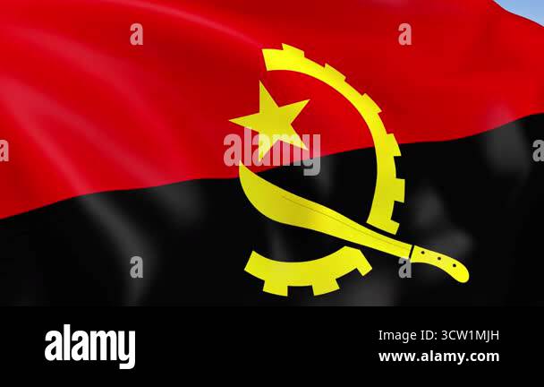 Photo realistic slow motion 4KHD flag of the Angola waving in the wind ...