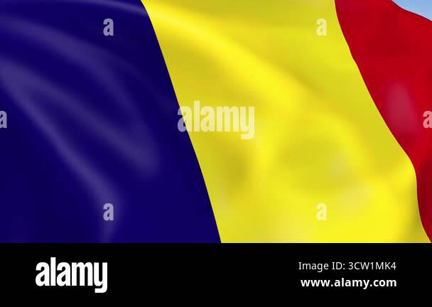 Photo realistic slow motion 4KHD flag of the Romania waving in the wind ...