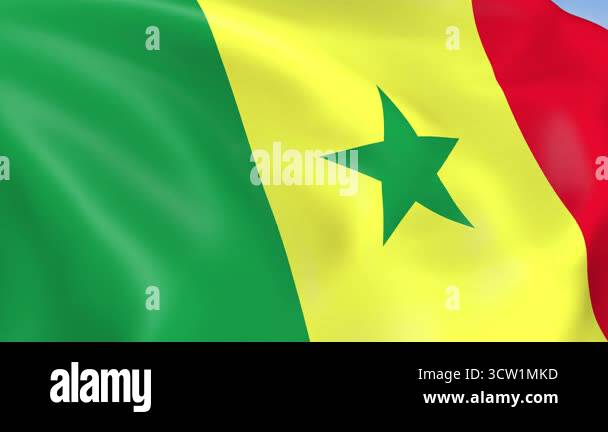 Photo realistic slow motion 4KHD flag of the Senegal waving in the wind. Seamless loop animation ...