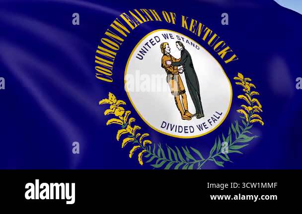 Photo realistic slow motion 4KHD flag of the US State of Kentucky waving in the wind. Seamless ...