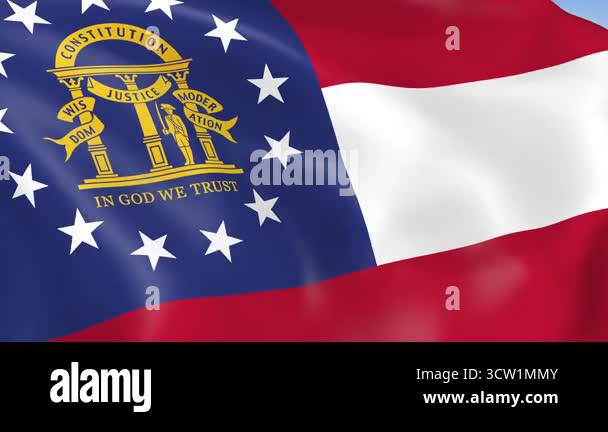 Photo realistic slow motion 4KHD flag of the US State of Georgia waving ...