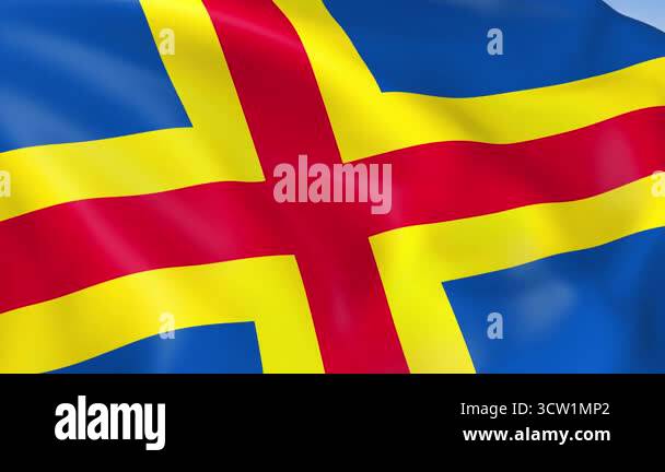 Photo realistic slow motion 4KHD flag of the Aland Islands waving in the wind. Seamless loop ...