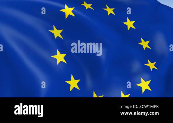 Photo realistic slow motion 4KHD flag of the Europion Union waving in the wind. Seamless loop ...