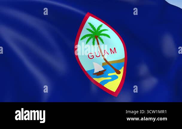 Photo realistic slow motion 4KHD flag of the Guam waving in the wind. Seamless loop animation ...