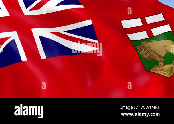 Photo realistic slow motion 4KHD flag of the Manitoba Province waving in the wind. Seamless loop ...