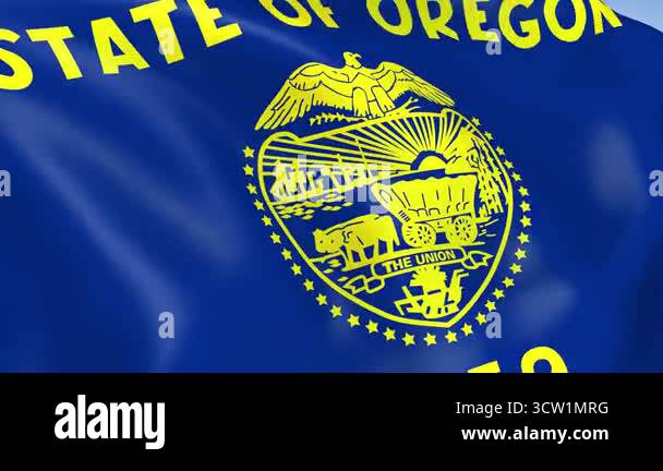 Photo realistic slow motion 4KHD flag of the US State of Oregon waving ...