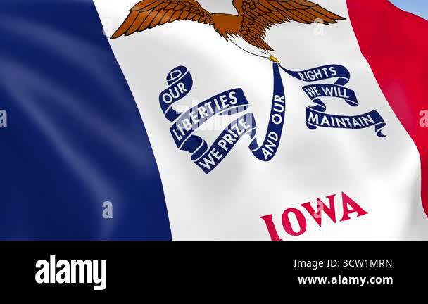 Photo realistic slow motion 4KHD flag of the US State of Iowa waving in ...