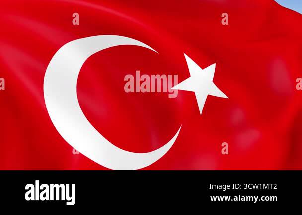 Photo realistic slow motion 4KHD flag of the Turkey waving in the wind ...