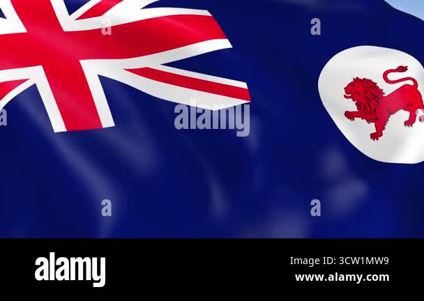Photo realistic slow motion 4KHD flag of the Tasmania State waving in the wind. Seamless loop ...