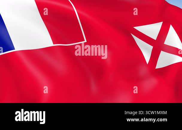 Photo realistic slow motion 4KHD flag of the Wallis and Futuna waving ...