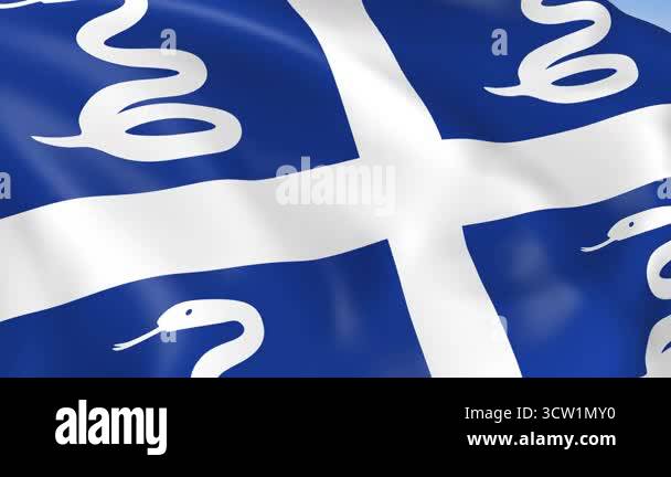 Photo realistic slow motion 4KHD flag of the Martinique waving in the wind. Seamless loop ...