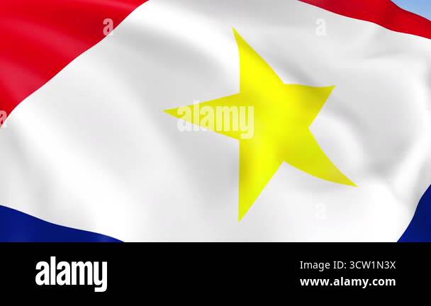 Photo realistic slow motion 4KHD flag of the Saba waving in the wind. Seamless loop animation ...