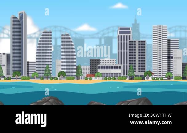 Animated city skyline waterfront Stock Videos & Footage - HD and 4K ...