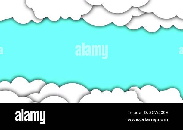 Animated paper cut-out clouds moving gently. White cartoon clouds on a ...
