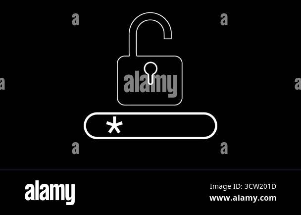 Animated password entry icon. White asterisks appear in a field, and an ...