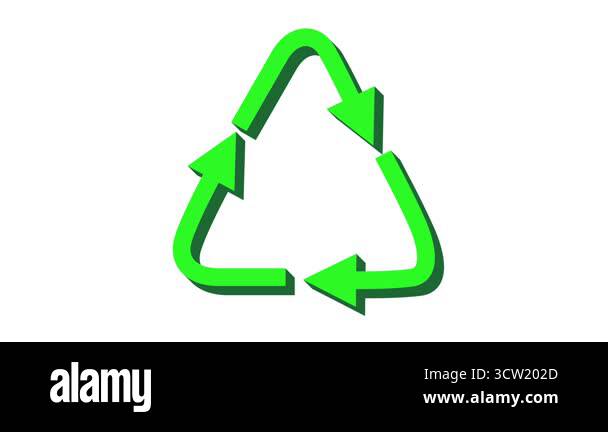 3D animation of a green recycling symbol with three chasing arrows. The ...