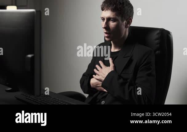 Stressed man suffering panic attack in office, workplace anxiety and ...