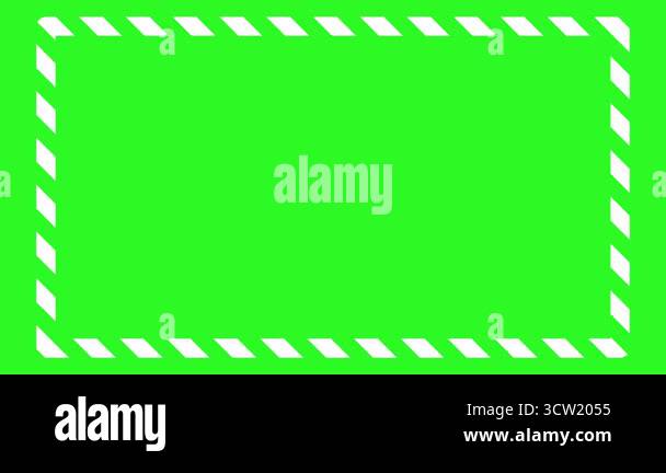 Animated moving warning stripe border on a green screen background ...