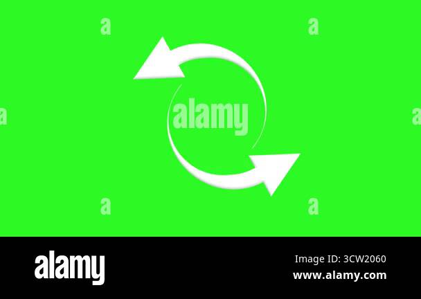 Minimalist animation of a white circular arrow spinning on a green ...