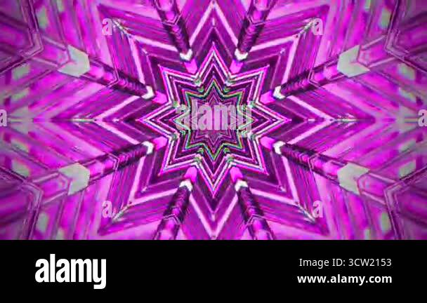 This vivid video loop features a tunnel with a star-like geometric ...