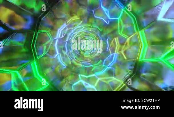 A mesmerizing tunnel of vivid colors spins around with a seamless loop. The hexagonal shapes and ...