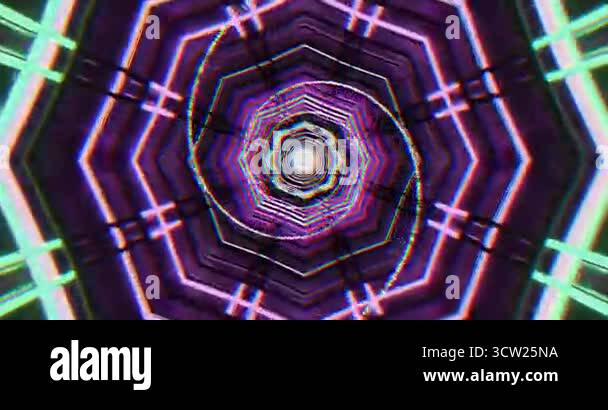 Experience a captivating tunnel effect featuring swirling neon lights ...