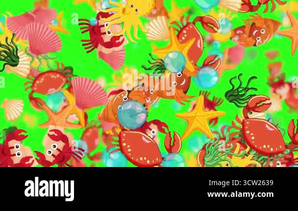 Animated sea animals on a vibrant green background Stock Video Footage ...