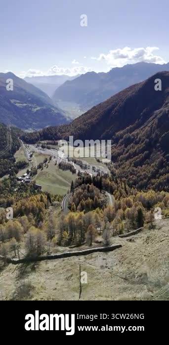 Aerial drone view of Alp Grm in the Bernina Alps, Switzerland. The ...