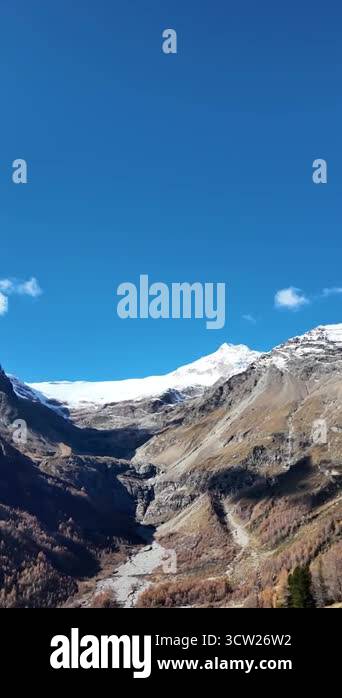 Aerial drone view of Alp Grm in the Bernina Alps, Switzerland. The ...
