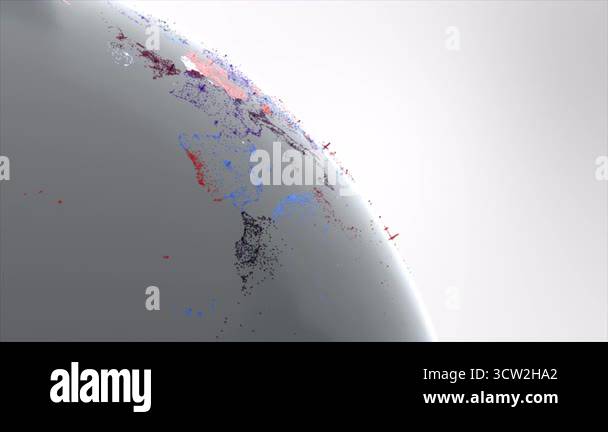 An abstract close-up shot of a stylized digital Earth globe covered in ...