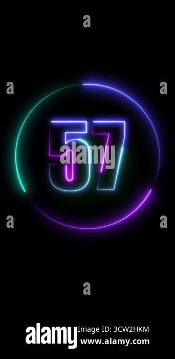 3 d number 5 neon lights, number 4 with light reflection. 3 d render ...