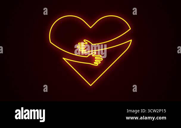 Neon Animation of Hands Hugging a Heart. The sign flickers with a ...