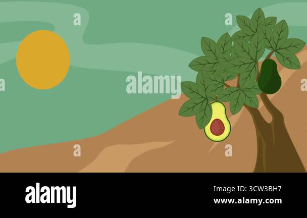avocado at tree landscaped cartoon animation backgrounds video . plant ...