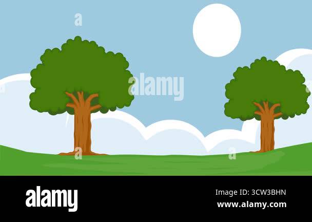 tree in the meadow landscaped cartoon animation backgrounds video ...