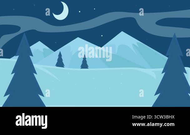 snow mountain at night landscaped cartoon animation backgrounds video ...