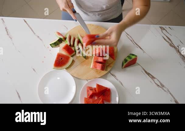 Overhead view woman cutting watermelon Stock Videos & Footage - HD and ...