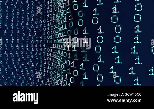 Abstract binary code in blue and white, computer language, machine learning. Technology, coding ...