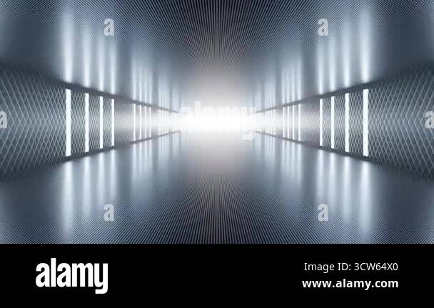 looping animation of Futuristic metallic corridor with bright light at ...