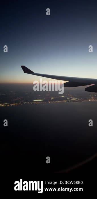Turkey - June 28, 2025: Wing view, night flight on an airplane, view of ...