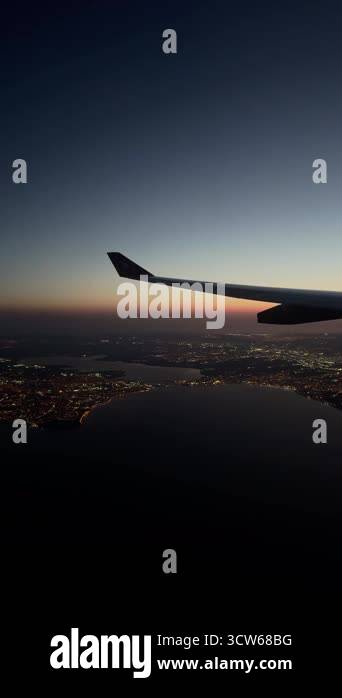 Turkey - June 28, 2025: UGC, Wing view, night flight on an airplane ...